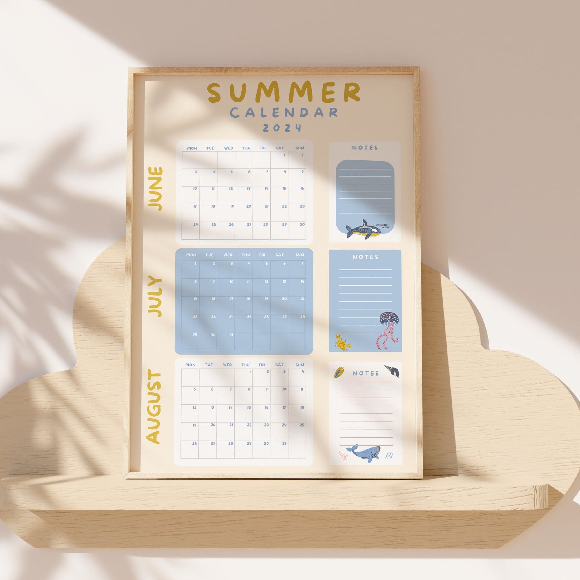 Printable Summer Holiday Planner Large Summer Wall Calendar 2024 Summe ...