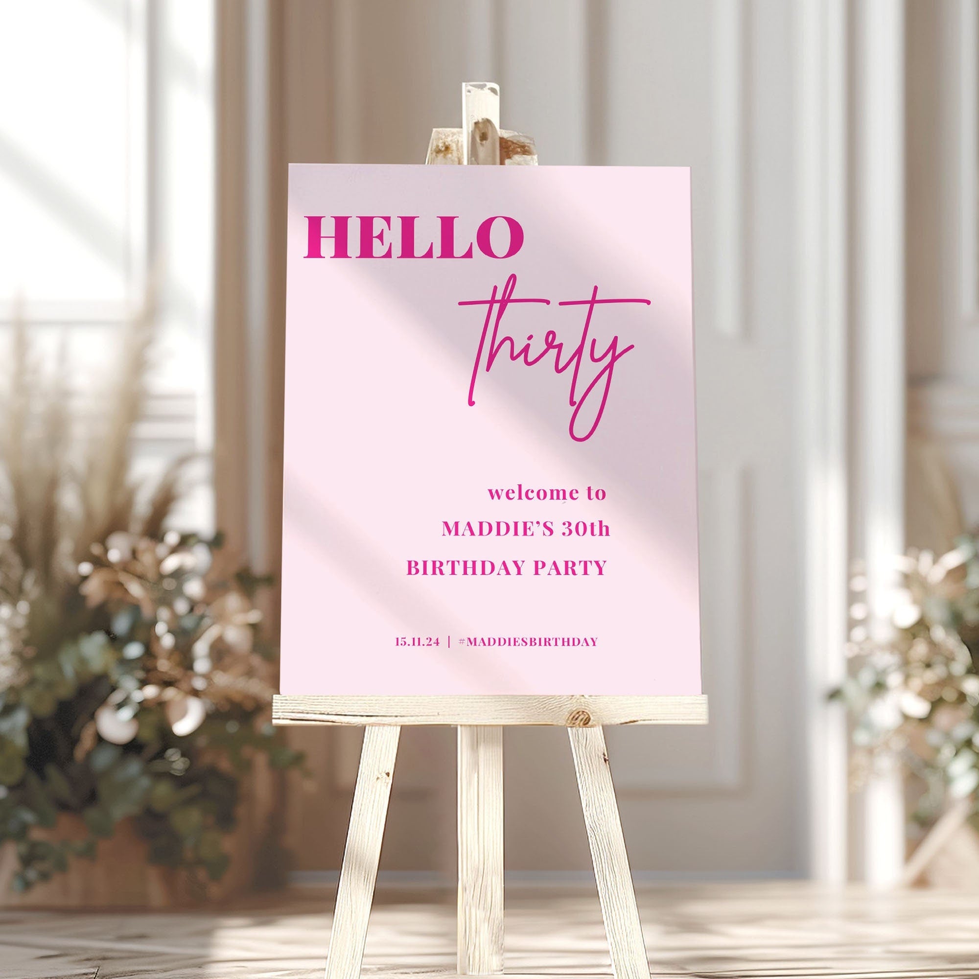 Hello 30 Welcome Party Sign, Neon Pink – Smart Party Shop