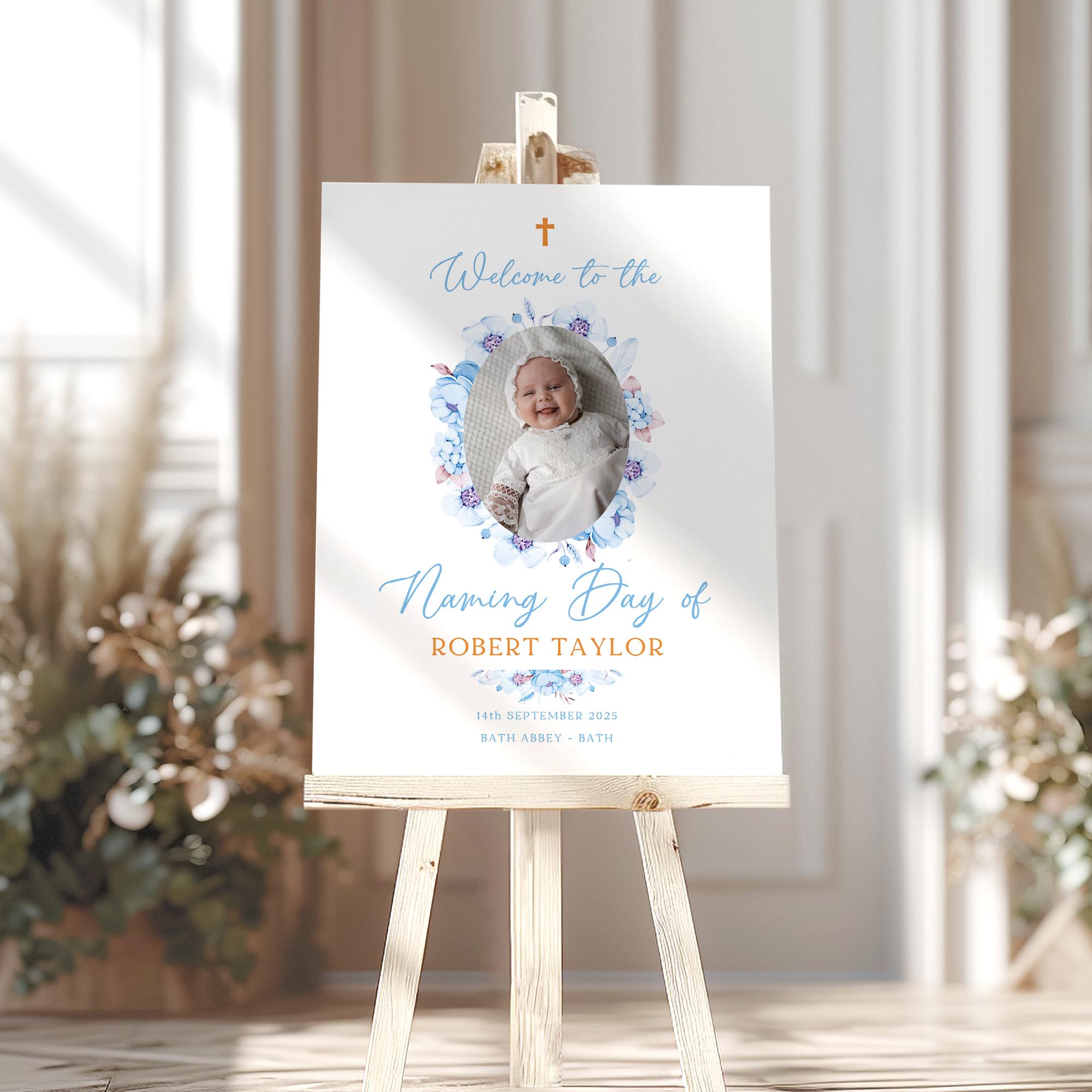 Blue Christening Welcome Sign with Photo Baptism Sign Son – Smart Party ...