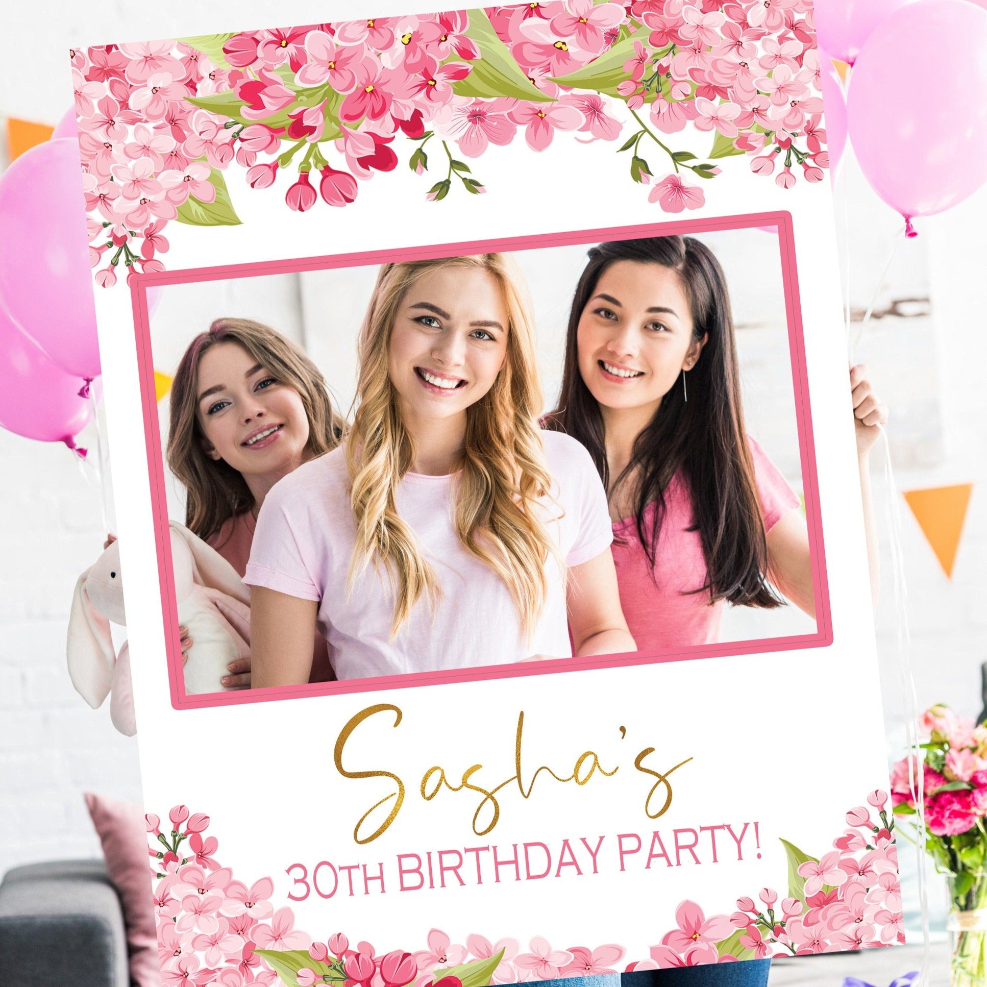 Pink Floral Birthday Party Selfie Frame – Smart Party Shop