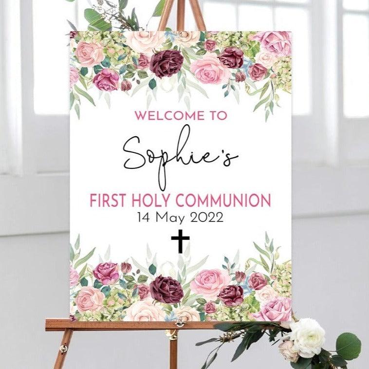 BLUSH ROSE First Holy Communion Welcome Sign – Smart Party Shop