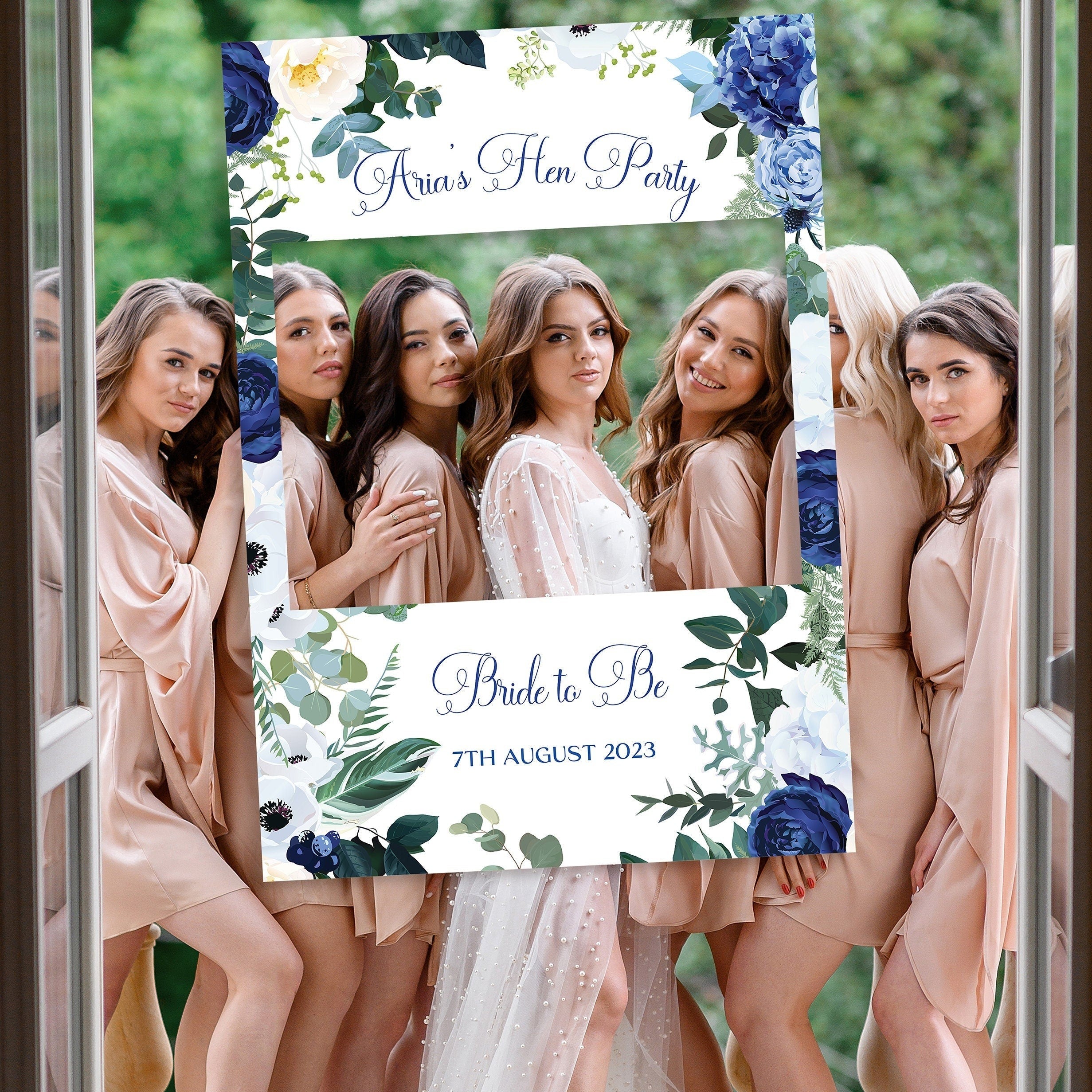 Navy Blue Floral Hen Party Selfie Frame and Party Sign – Smart Party Shop
