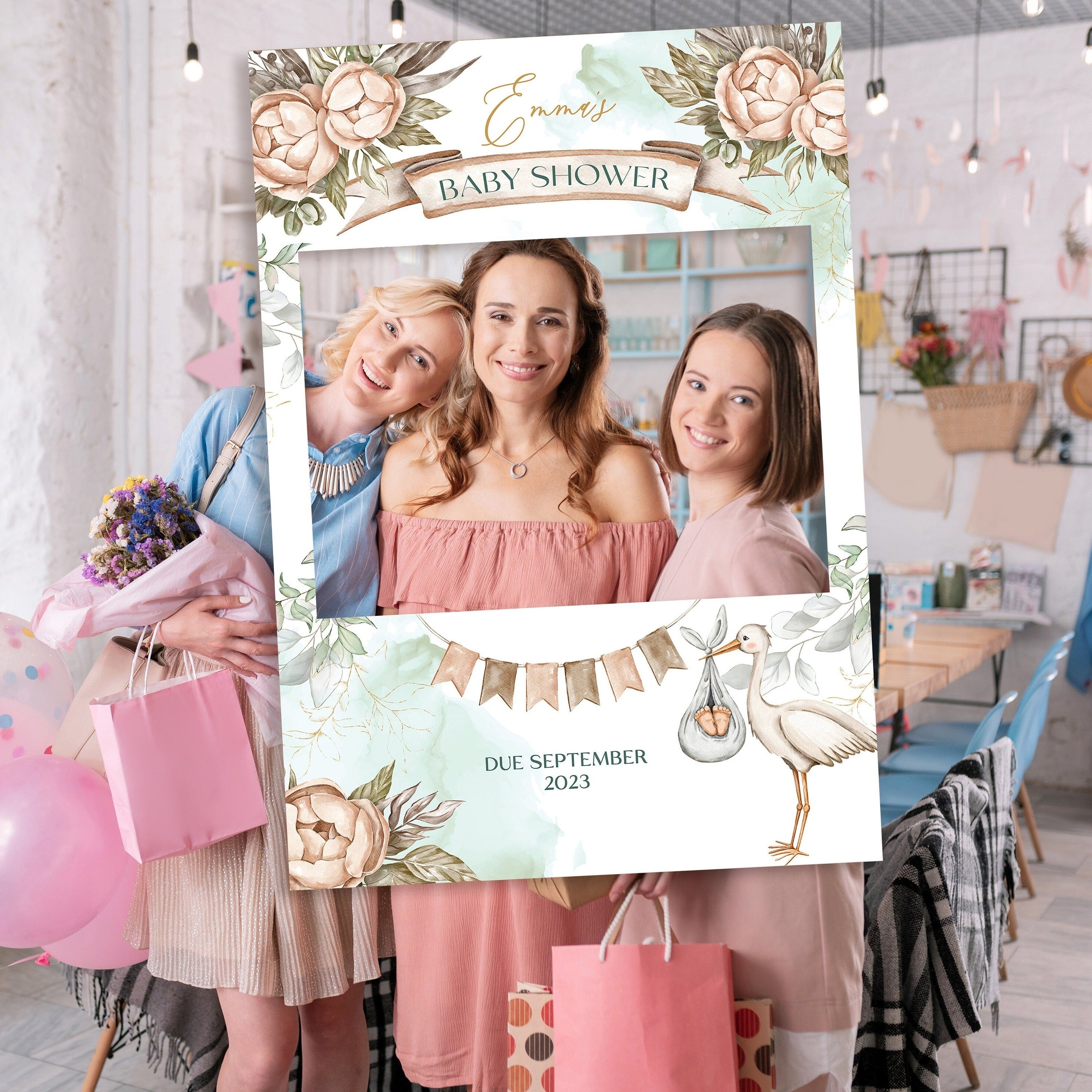 Baby Stork Floral Baby Shower Selfie Frame – Smart Party Shop