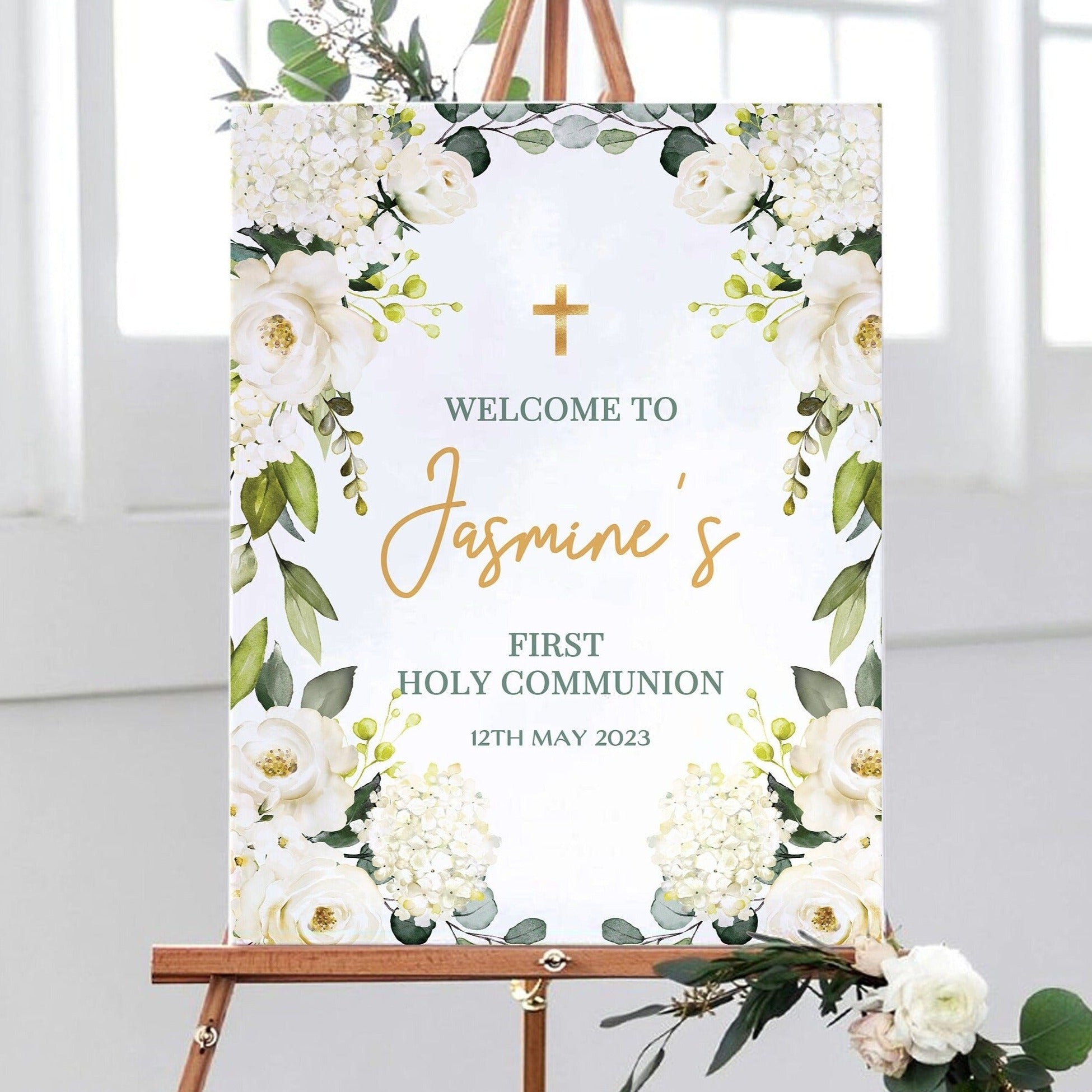 White Rose 1st Holy Communion Welcome Sign – Smart Party Shop