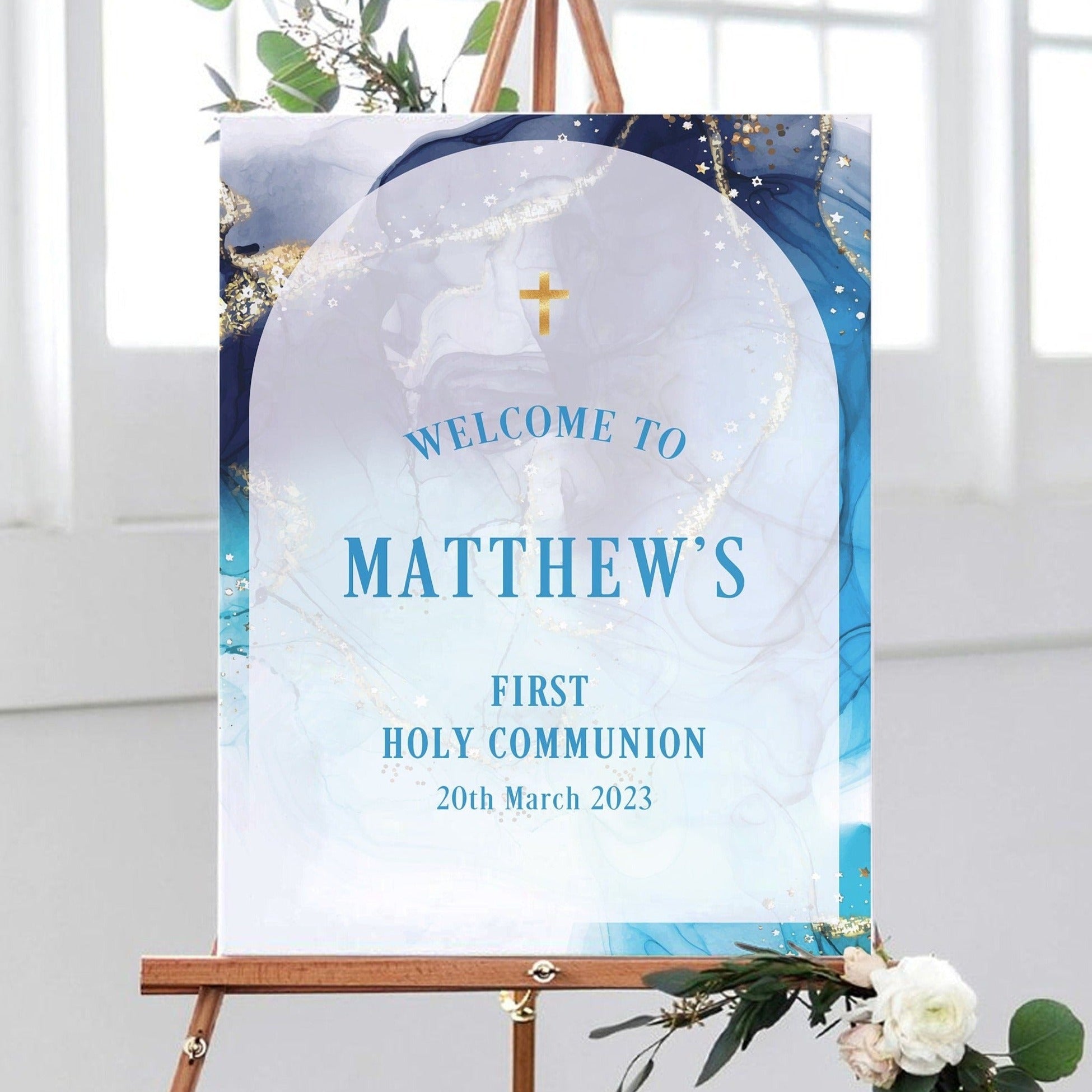 Blue Marble 1st Holy Communion Welcome Sign – Smart Party Shop