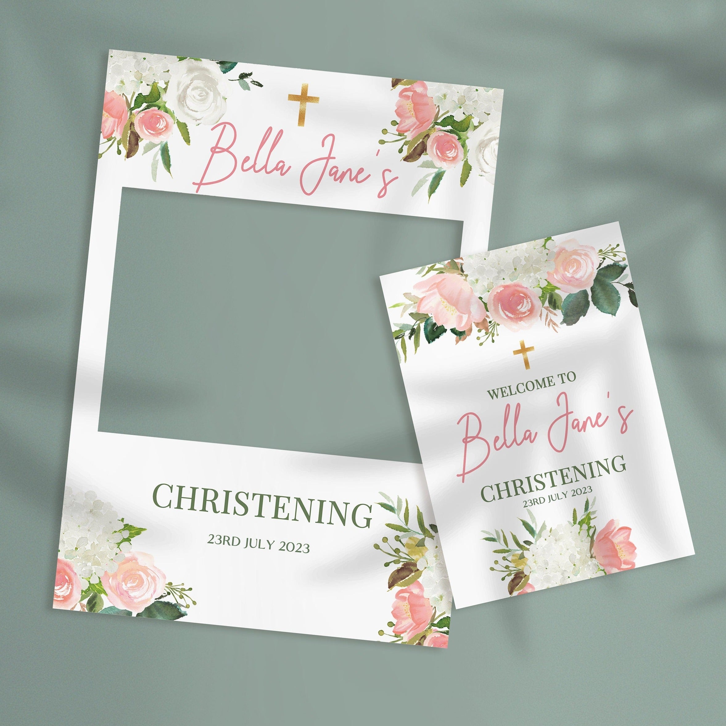 Peach Floral Christening Frame & Welcome Sign – Smart Party Shop