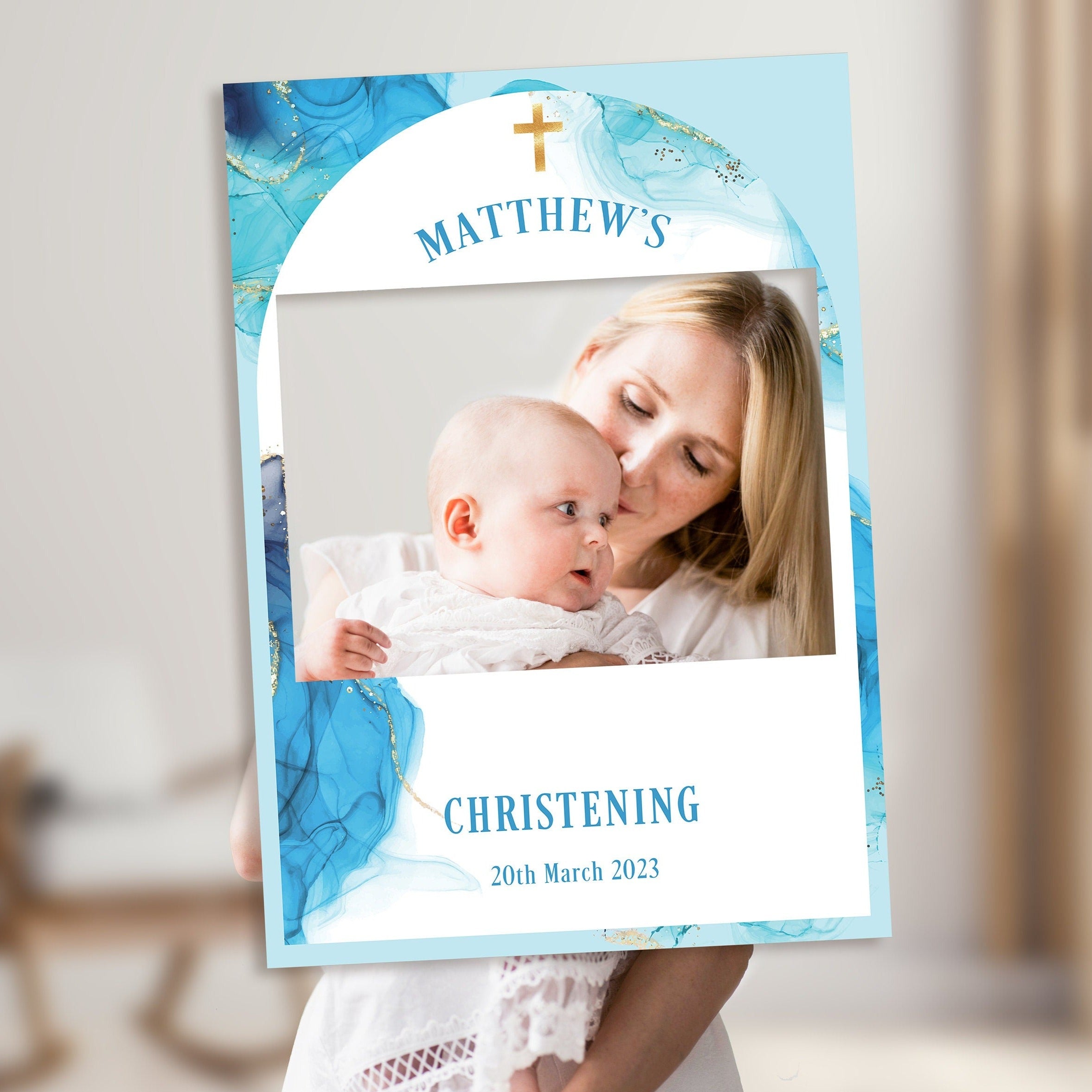 Blue Marble Christening Selfie Frame & Welcome Sign – Smart Party Shop