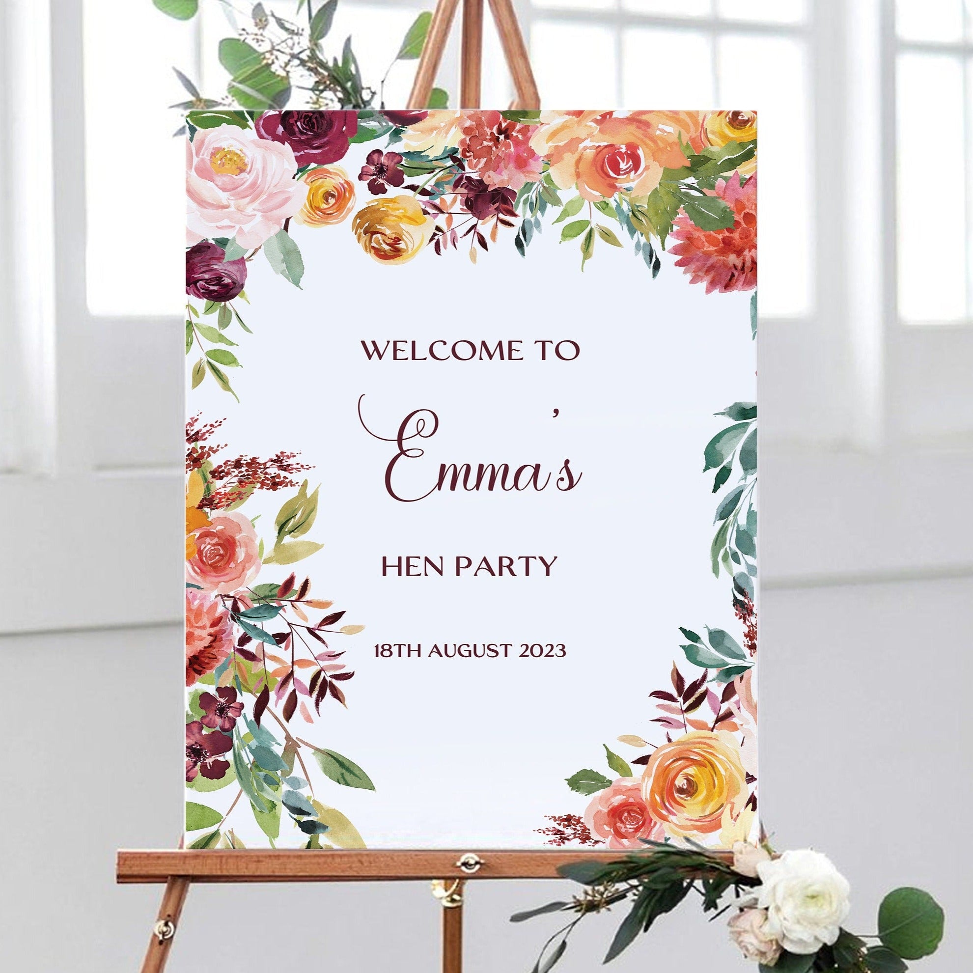 Rust Floral Hen Party Welcome Sign – Smart Party Shop