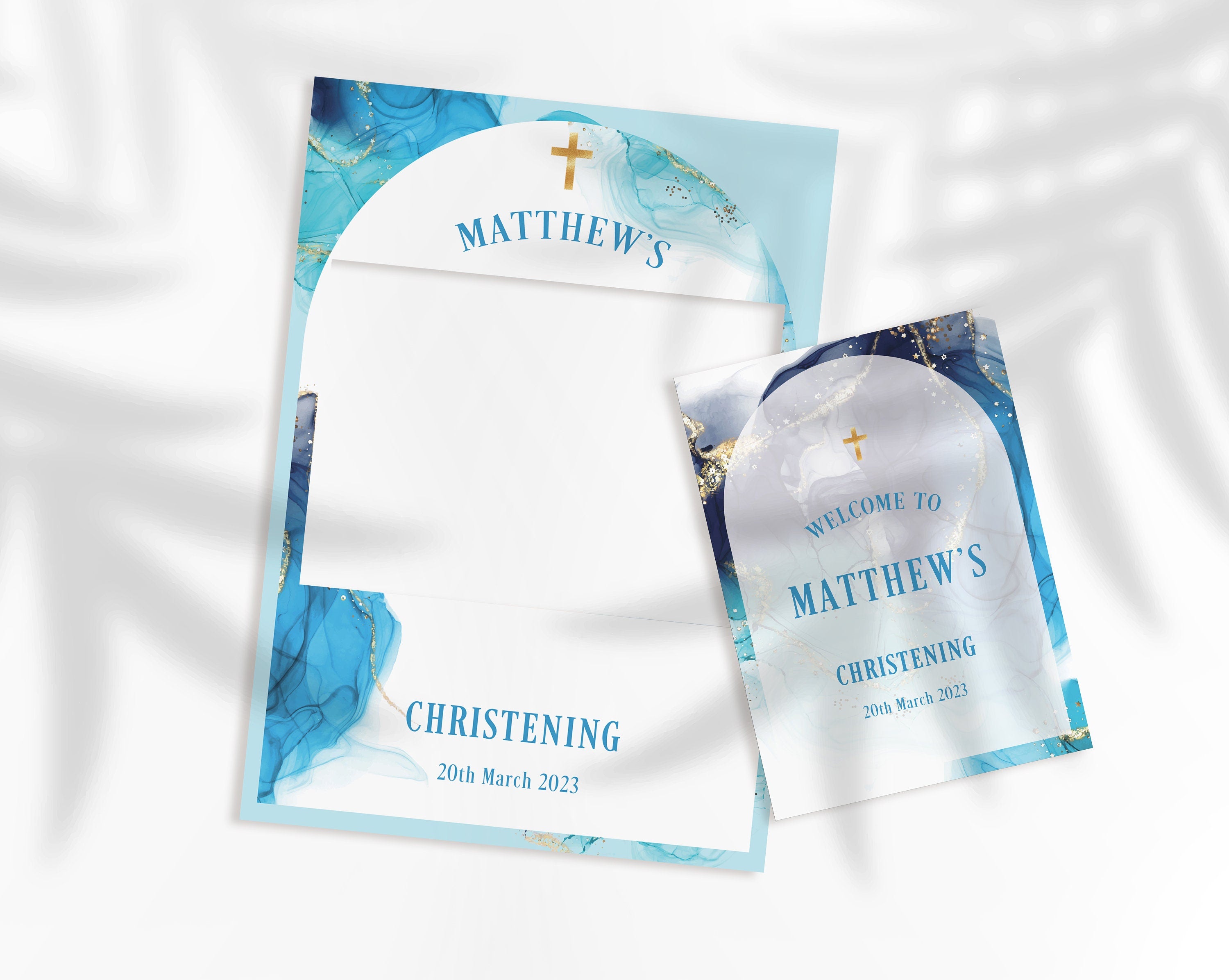 Blue Marble Christening Selfie Frame & Welcome Sign – Smart Party Shop