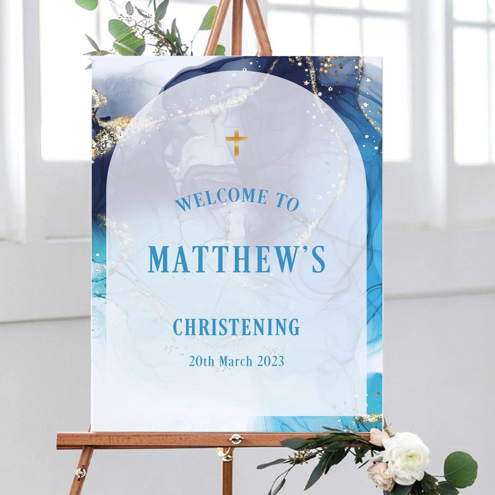 Blue Marble Christening Welcome Sign – Smart Party Shop