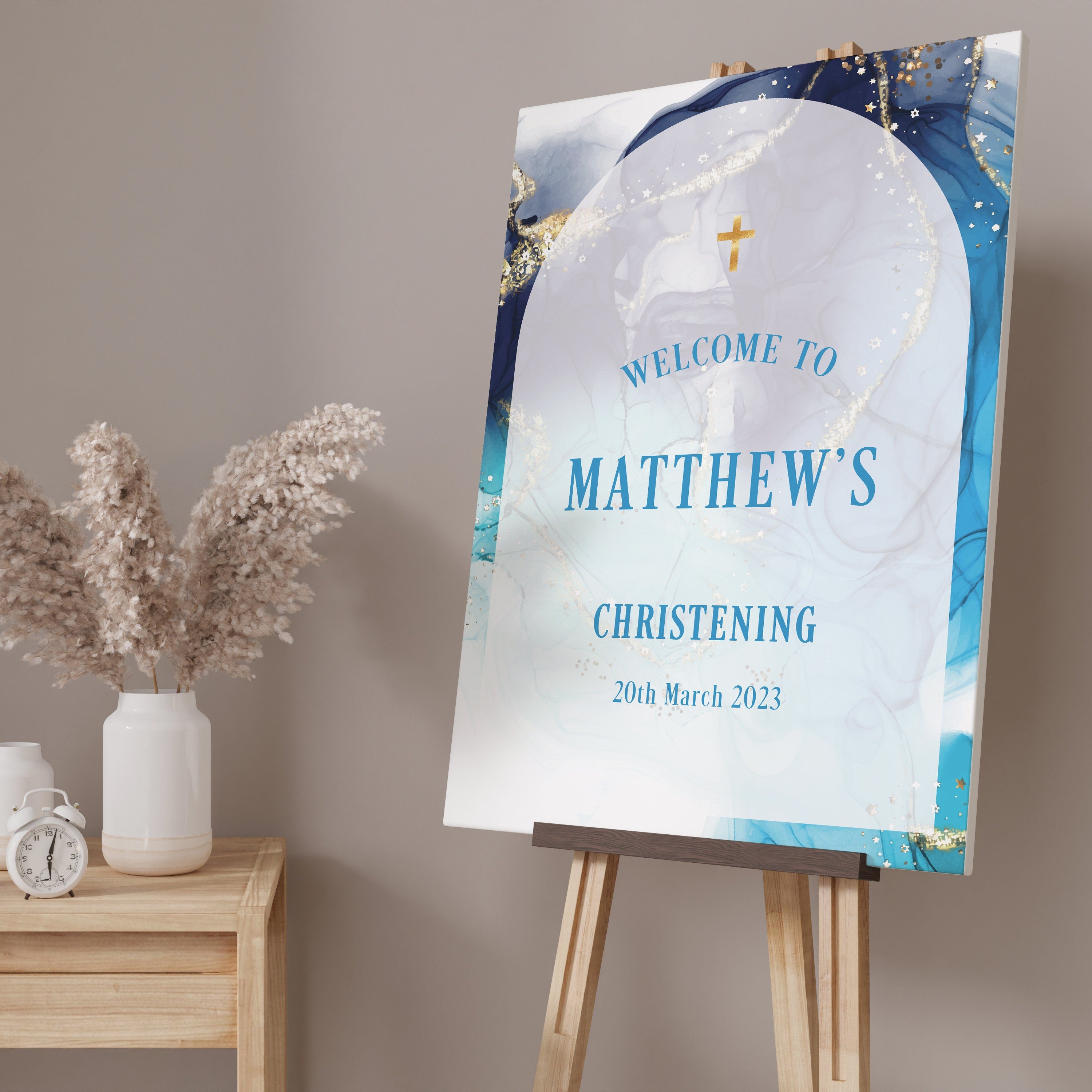 Blue Marble Christening Welcome Sign – Smart Party Shop