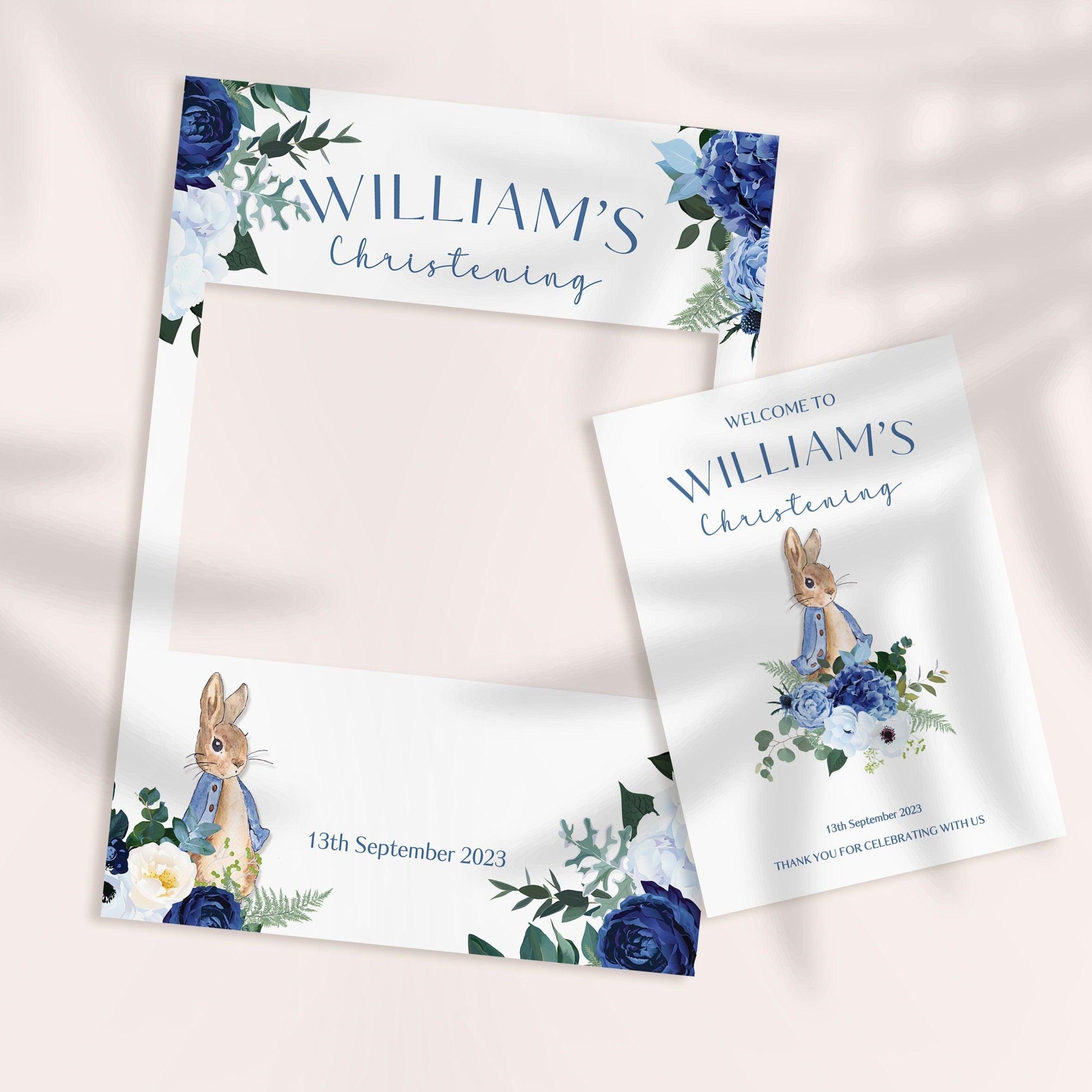 Blue Peter Rabbit Christening Selfie Frame & Welcome Sign – Smart Party ...